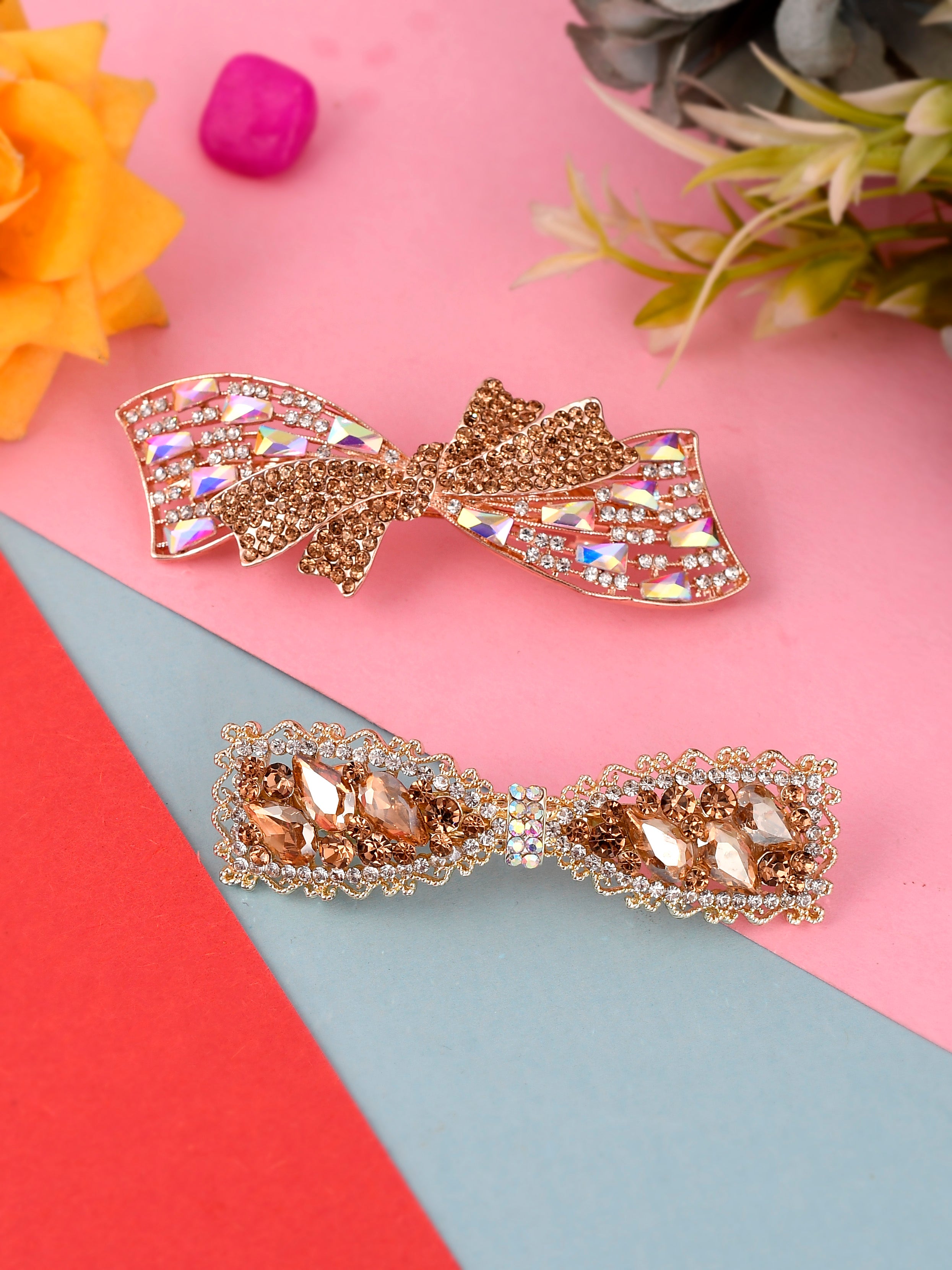 Buy Set of 2 Gold Toned Embellished French Barette for Women Online at ...