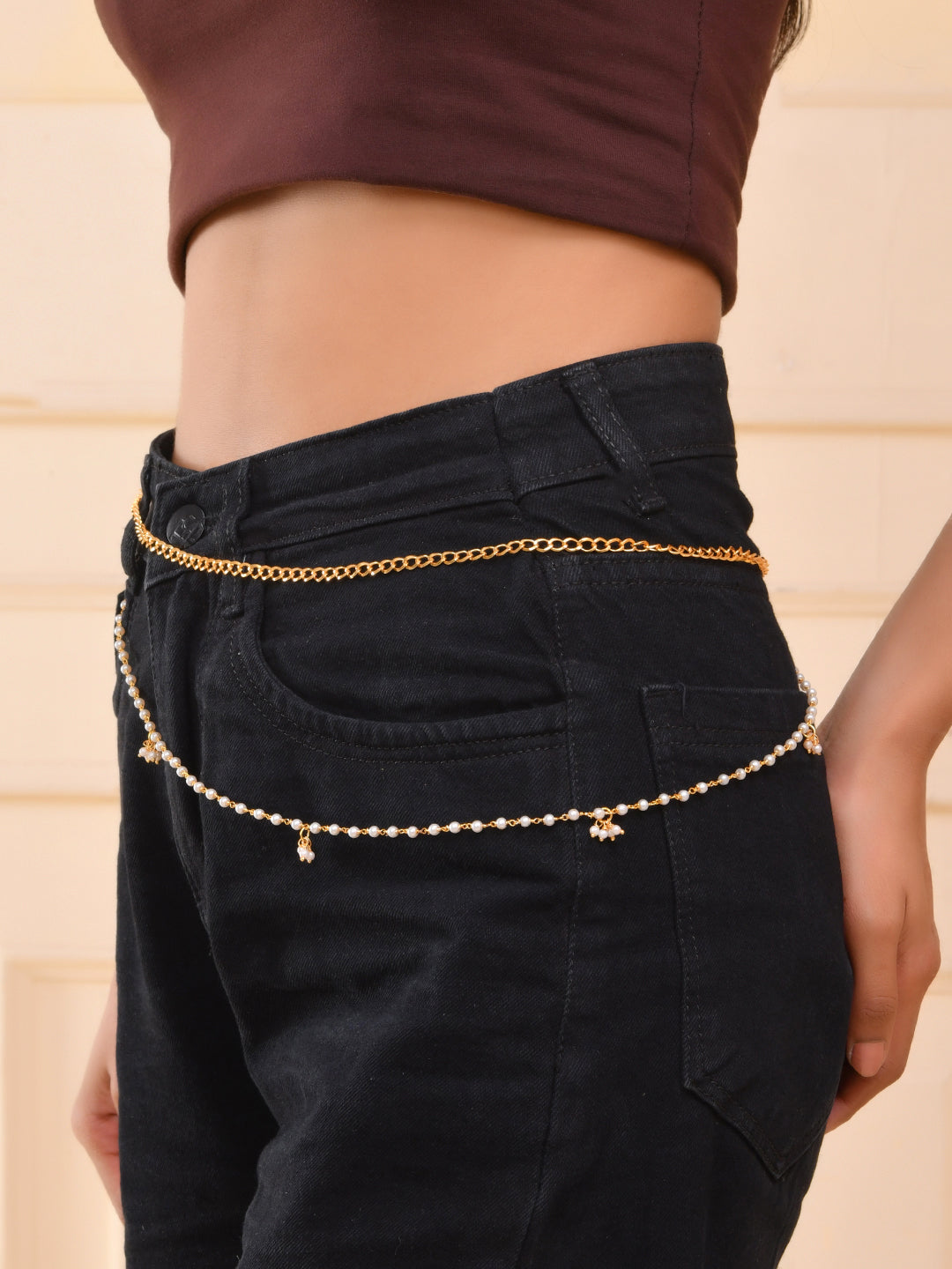 Gold & Pearl Saree Waist Chain For women – Silvermerc Designs