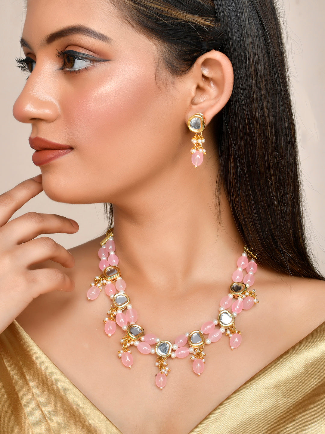 Buy Kundan Tasselled Pink Jewellery Sets for Women Online at Silvermerc ...