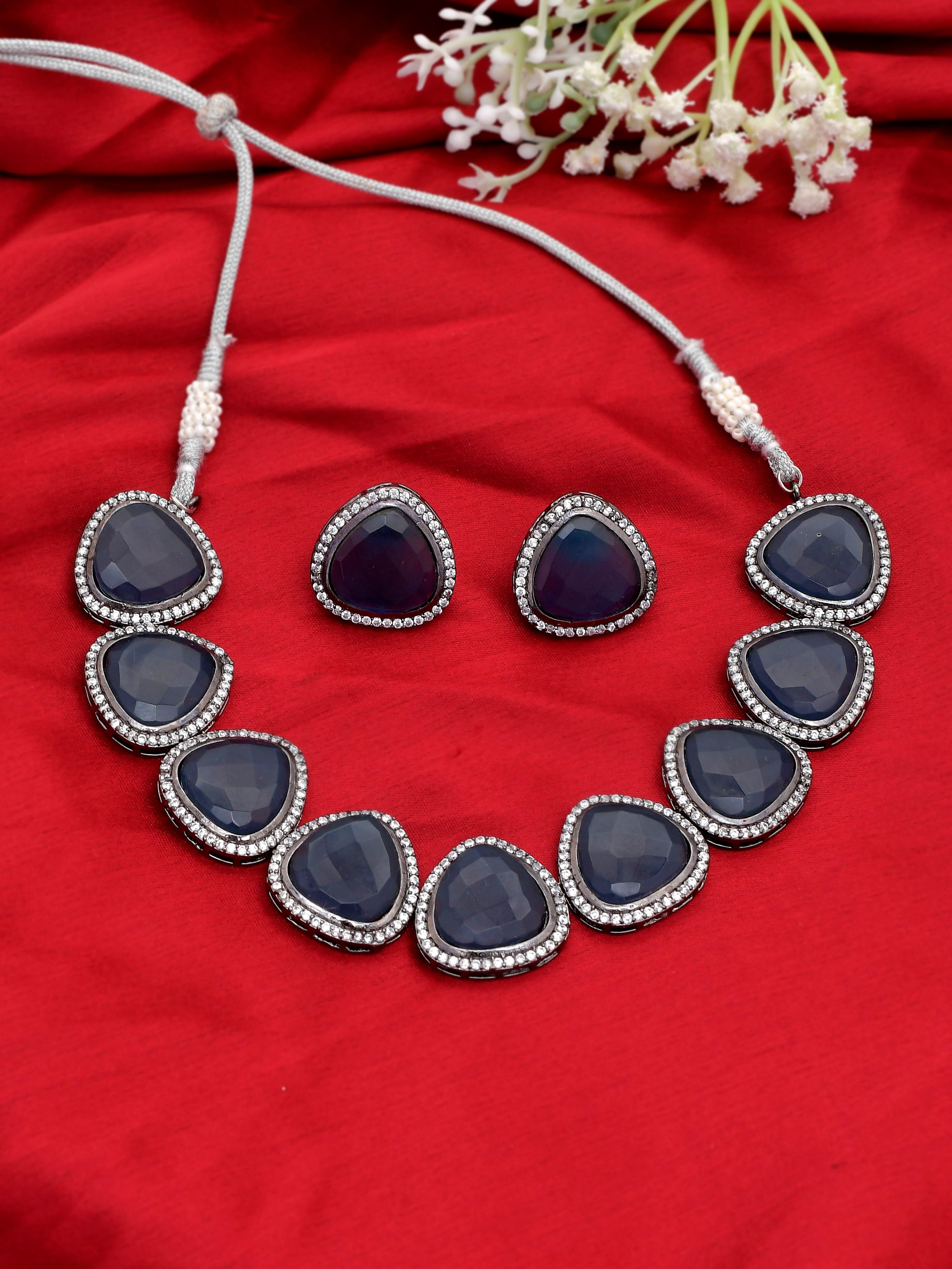 Buy Blue AD Jewellery Set| Artificial jewellery by Silvermerc Designs